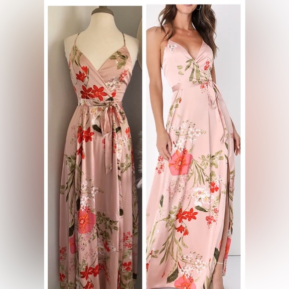Lulus Dresses Lulus Still The One Blush Pink Floral Print Satin